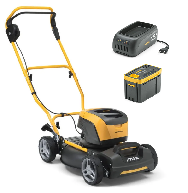 STIGA MULTICLIP 547 AE ruohonleikkuri Paketti akulla ja laturilla ...